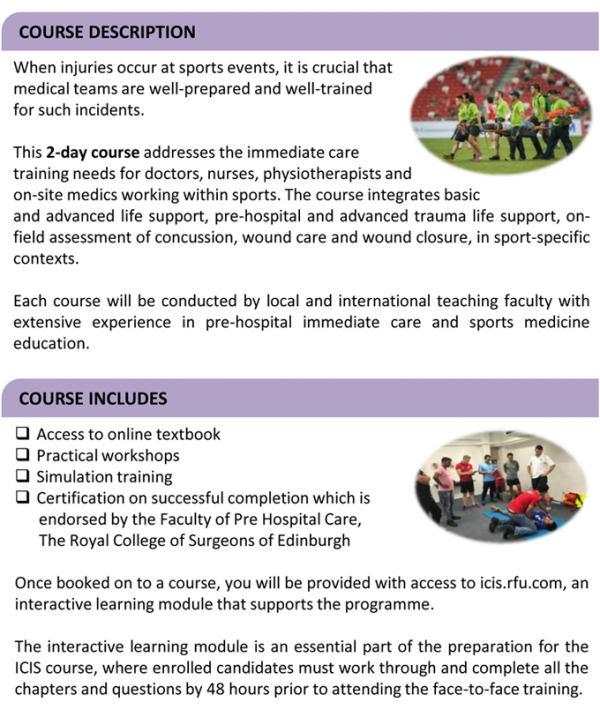 Pre-Hospital Immediate Care in Sport Course | Singapore Rugby Union
